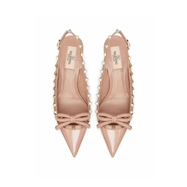 Valentino Garavani Leather Slingback Pumps With Bow Detailing And Gold-tone Studs - Cream