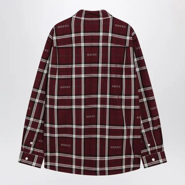 Gucci Burgundy Cotton Jacquard Tartan Shirt