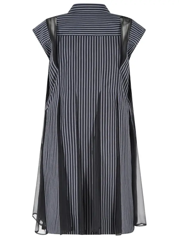 Sacai Navy Cotton Blend Dress With Vertical Stripes