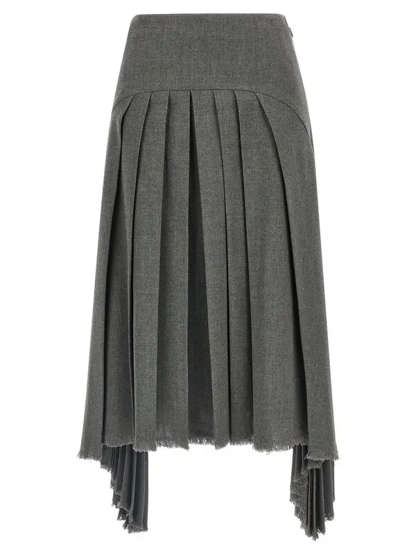 JIL SANDER Pleated Wool Canvas Midi Skirt