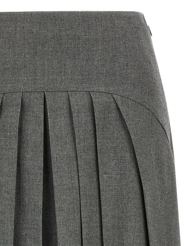 JIL SANDER Pleated Wool Canvas Midi Skirt - Gray