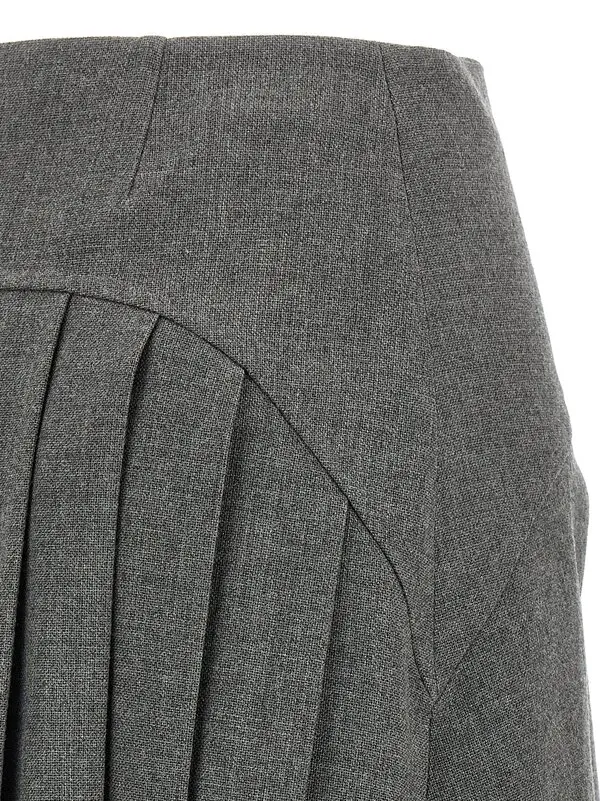 JIL SANDER Pleated Wool Canvas Midi Skirt - Gray