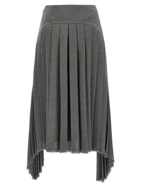 JIL SANDER Pleated Wool Canvas Midi Skirt - Gray