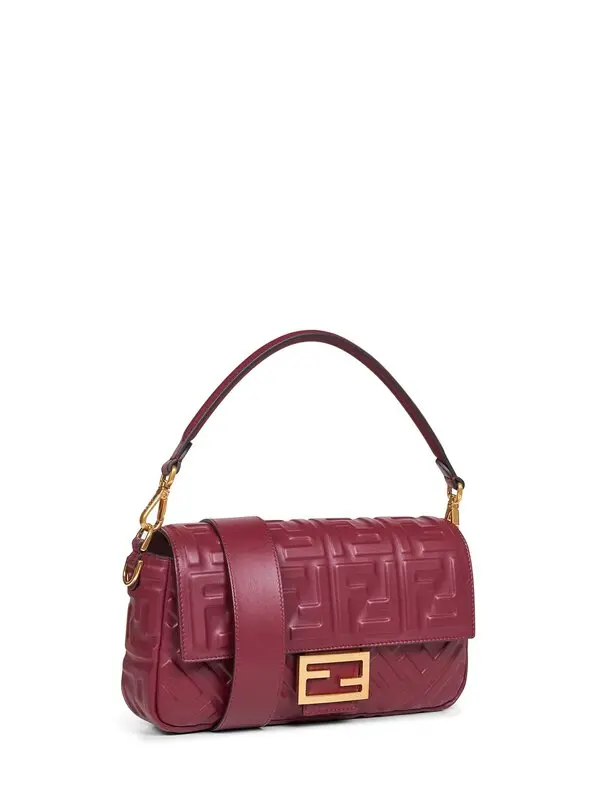 Fendi Burgundy Embossed Ff Motif Calfskin Leather Baguette Shoulder Bag - Multicolor