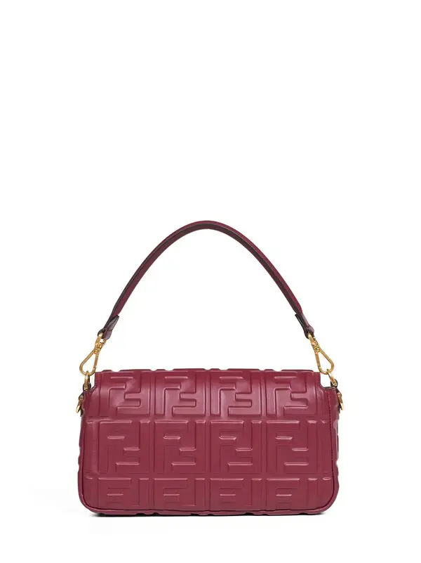 Fendi Burgundy Embossed Ff Motif Calfskin Leather Baguette Shoulder Bag - Multicolor