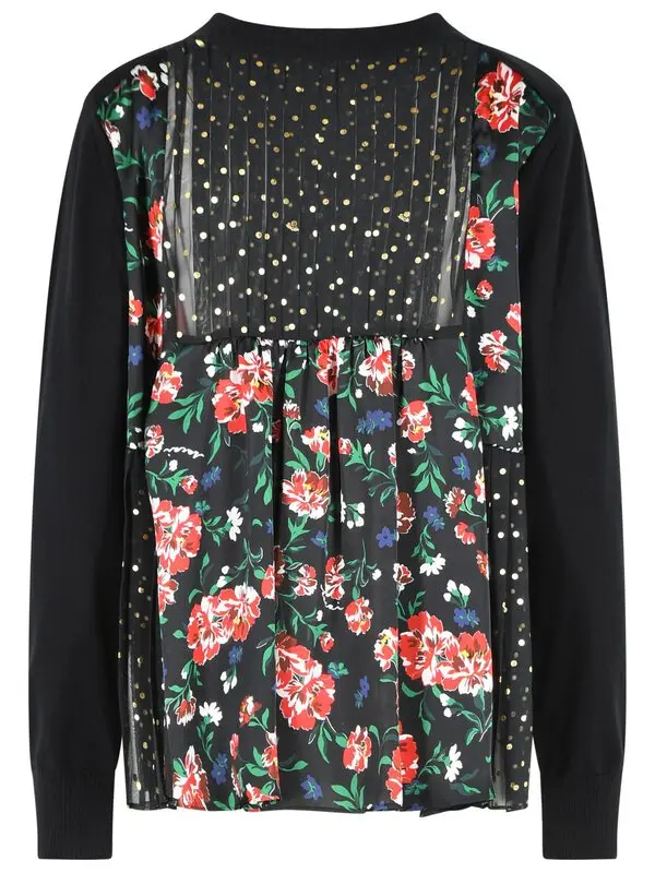 Sacai Cotton Cardigan With Polyester Detail - Black