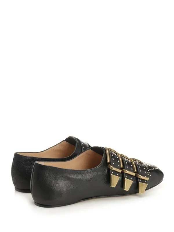 Chloé Susan Buckled Studded Leather Flats - Black