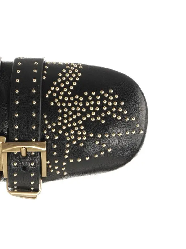 Chloé Susan Buckled Studded Leather Flats - Black