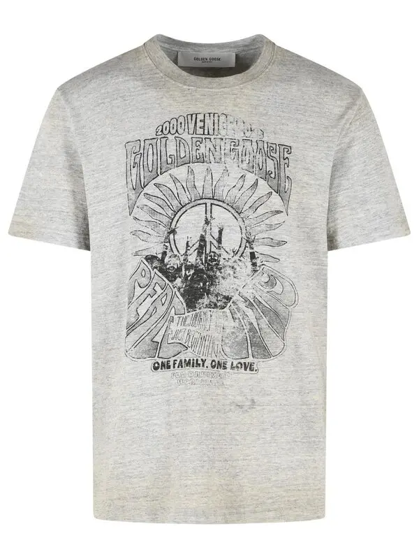 GOLDEN GOOSE Mélange Grey Cotton T-shirt - Gray