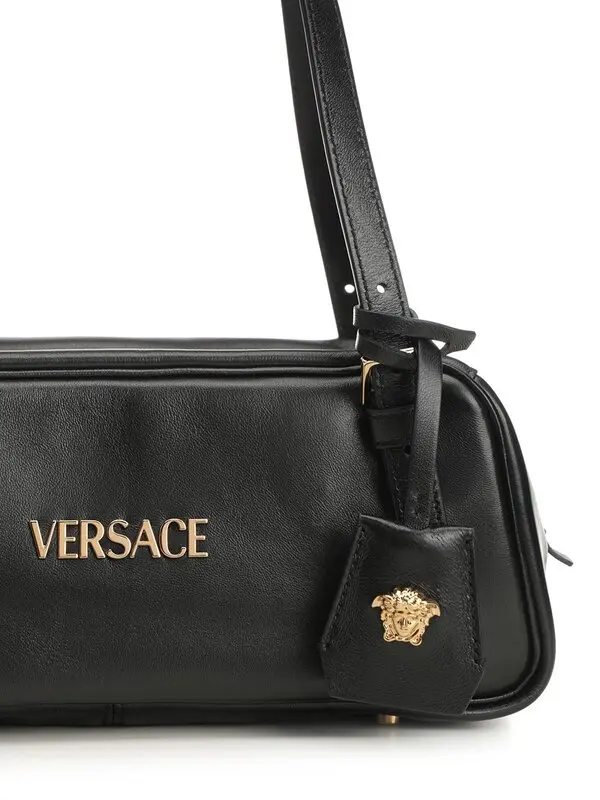 Versace Tag Bowling Bag In Nappa Leather - Black