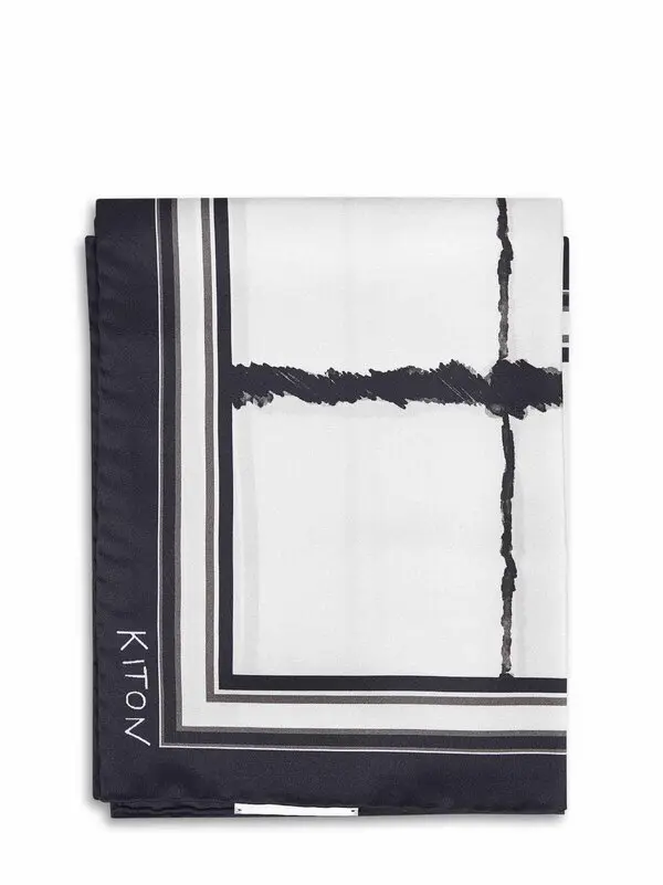 Kiton Black Printed Silk Twill Scarf - Multicolor