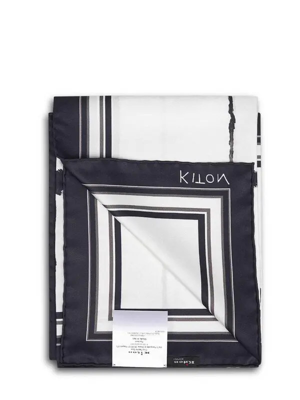 Kiton Black Printed Silk Twill Scarf