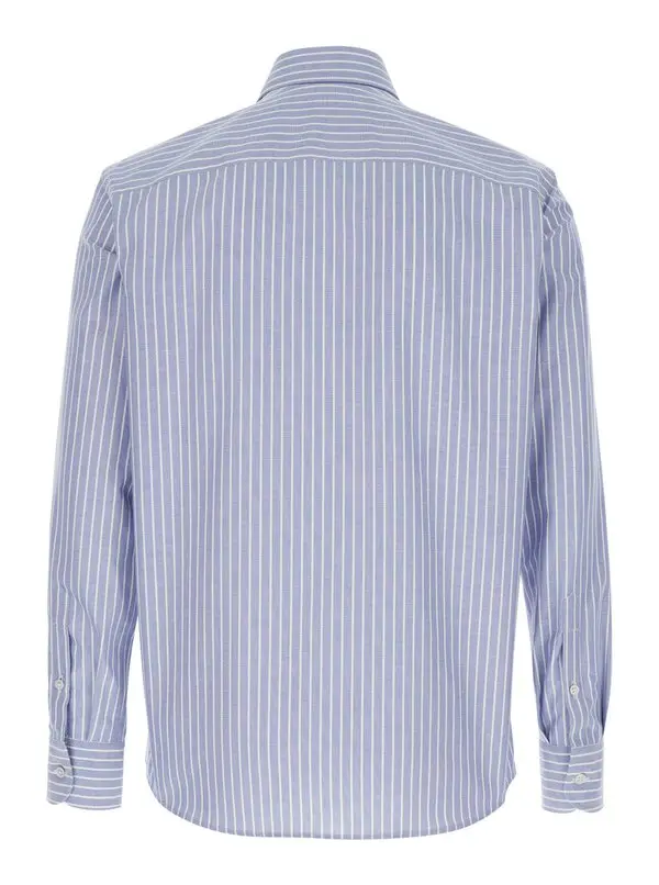 Valentino Garavani Light Blue Shirt With Logo Detail On The Front And All-over Striped Motif In Cotton - Multicolor