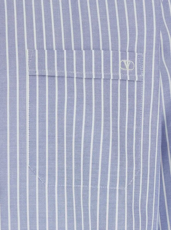 Valentino Garavani Light Blue Shirt With Logo Detail On The Front And All-over Striped Motif In Cotton - Multicolor