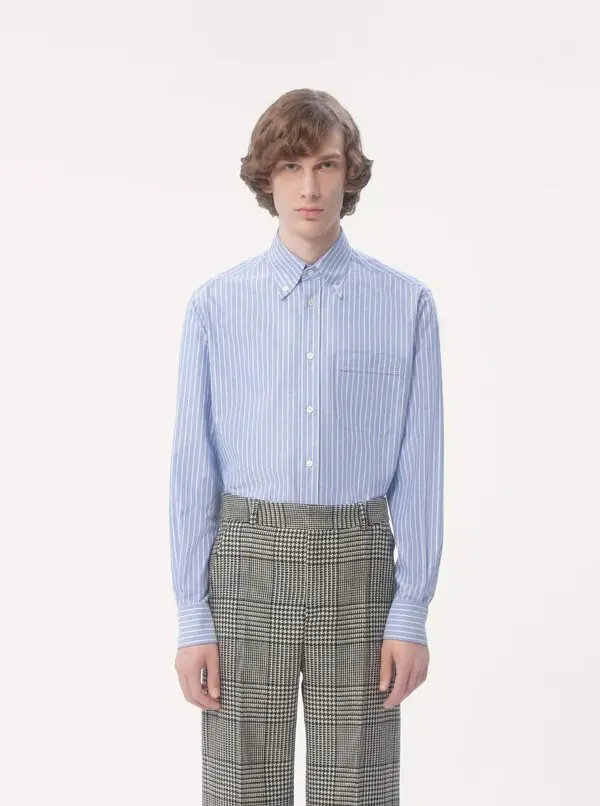 Valentino Garavani Light Blue Shirt With Logo Detail On The Front And All-over Striped Motif In Cotton - Multicolor