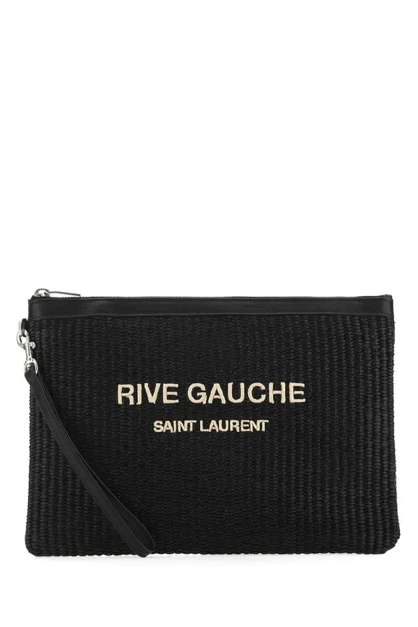 Saint Laurent Raffia Clutch Bag - Black