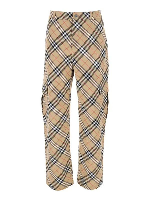 Burberry Linen And Cotton Blend Cargo Pants With Vintage Check Motif - Multicolor