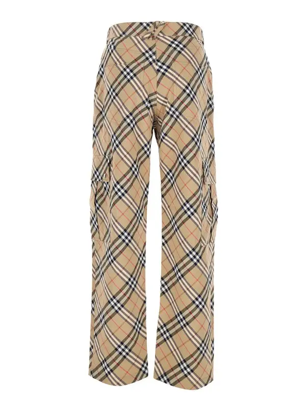 Burberry Linen And Cotton Blend Cargo Pants With Vintage Check Motif - Multicolor