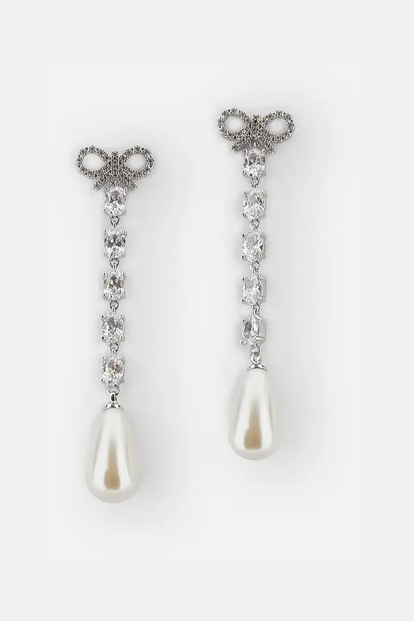 SELF-PORTRAIT Bow Pearl Droplet Earrings - Multicolor