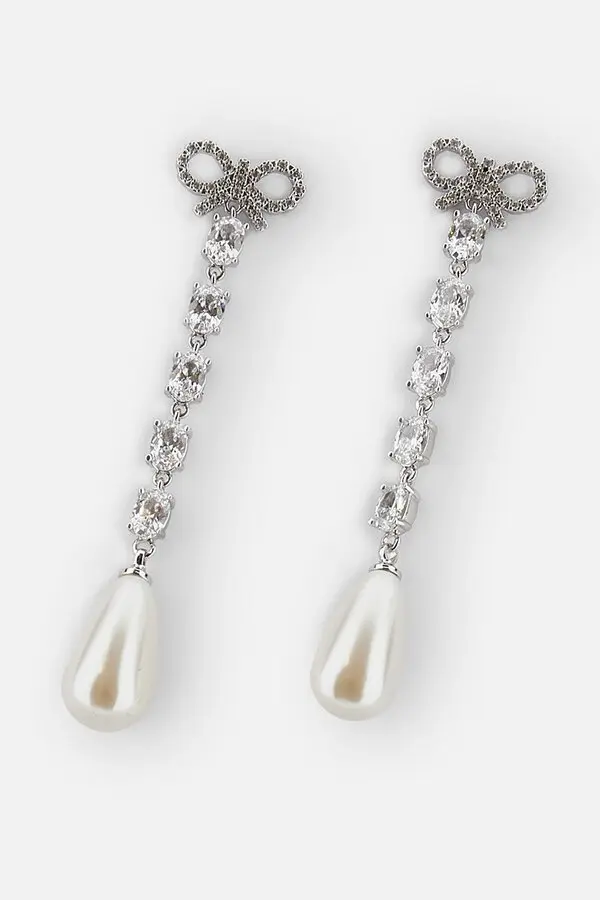 SELF-PORTRAIT Bow Pearl Drop Earrings - Multicolor