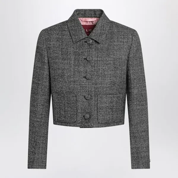 Gucci Cropped Wool Textured Jacket - Black
