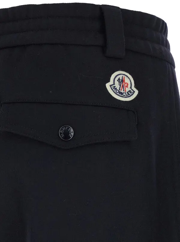 Moncler Wool Relaxed Fit Drawstring Pants With Logo Patch - Multicolor