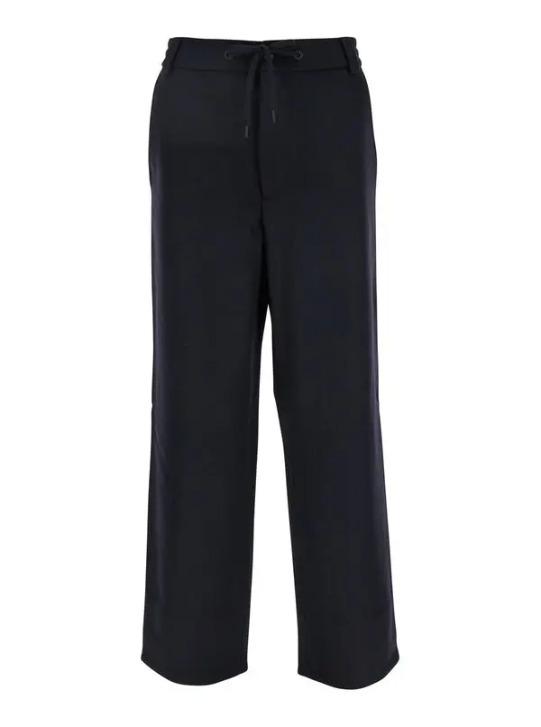 Moncler Wool Relaxed Fit Drawstring Pants With Logo Patch - Multicolor