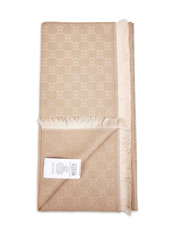Gucci Beige Gg Jacquard Wool Scarf - Multicolor