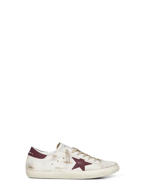 GOLDEN GOOSE White Super-star Sneakers With Dark Red Accents - Multicolor