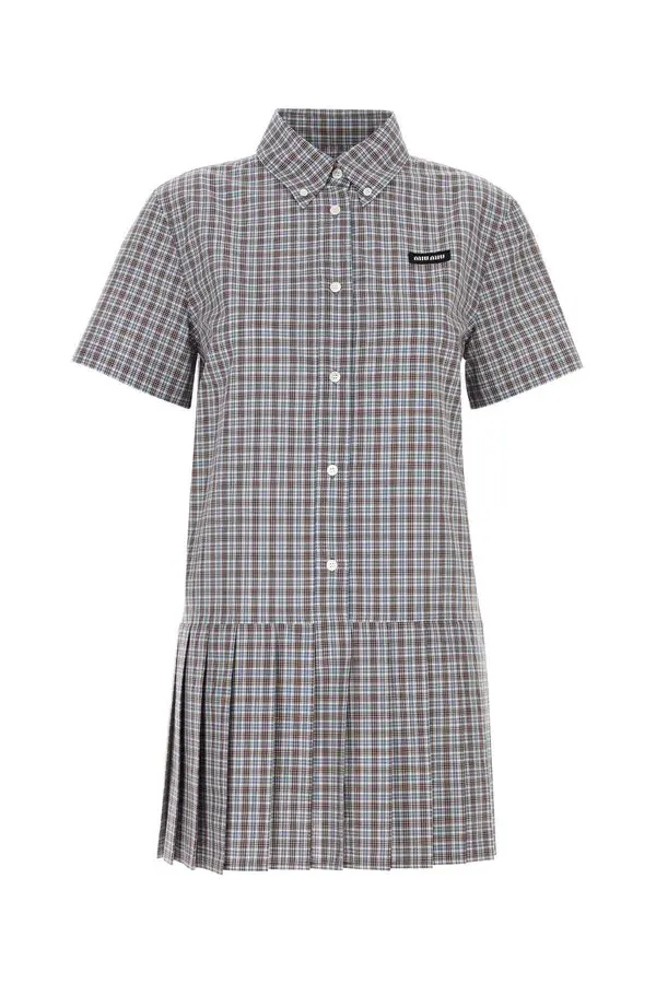Miu Miu Embroidered Cotton Mini Shirt Dress - Multicolor