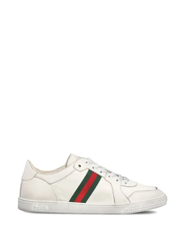 Gucci Stretch Leather Lace-up Sneakers With Striped Logo Detail - Multicolor