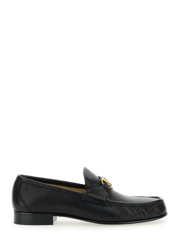 Valentino Garavani Leather Loafers With Vlogo Signature Detail - Black