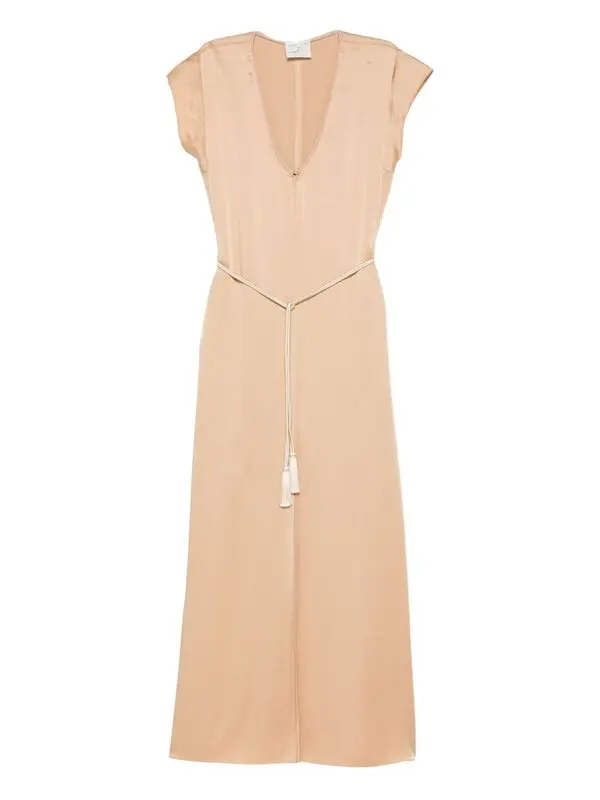FORTE_FORTE V-neck Midi Dress With Tie Tassel Detail - Multicolor