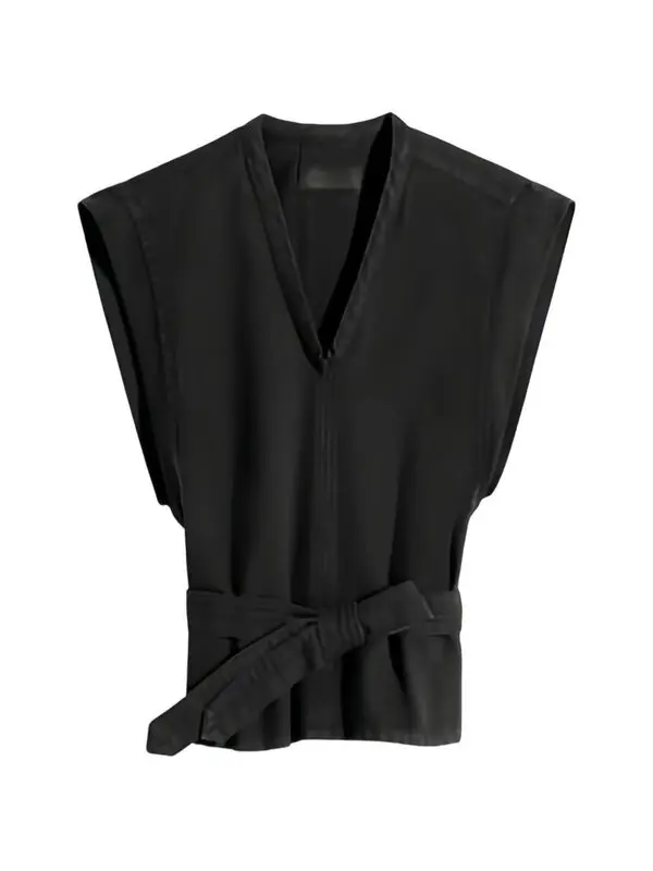 LEMAIRE Black Cotton V-neck Cropped Tank Top With Belt