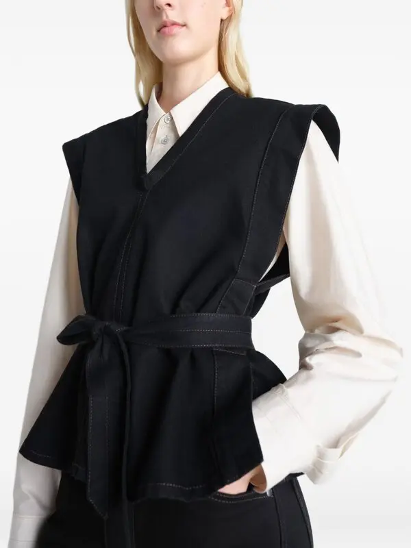LEMAIRE Black Cotton V-neck Cropped Tank Top With Belt