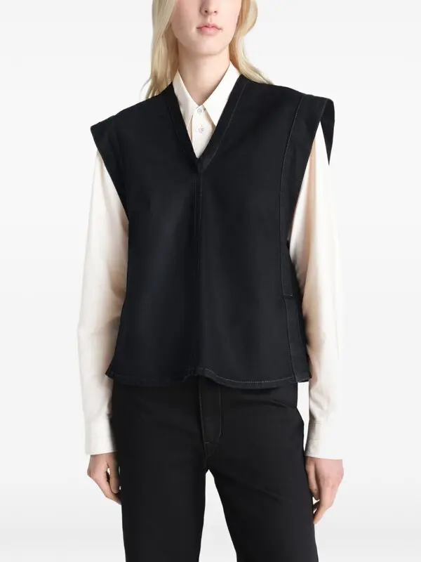LEMAIRE Black Cotton V-neck Cropped Tank Top With Belt