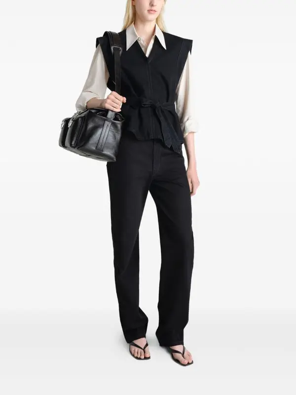 LEMAIRE Black Cotton V-neck Cropped Tank Top With Belt