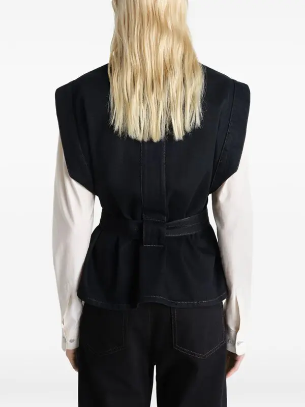 LEMAIRE Black Cotton V-neck Cropped Tank Top With Belt