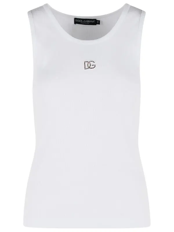Dolce & Gabbana Textile Glass Blend Tank Top - White