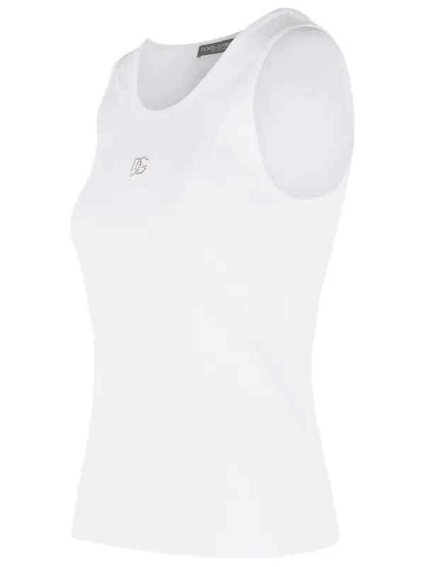 Dolce & Gabbana Textile Glass Blend Tank Top - White