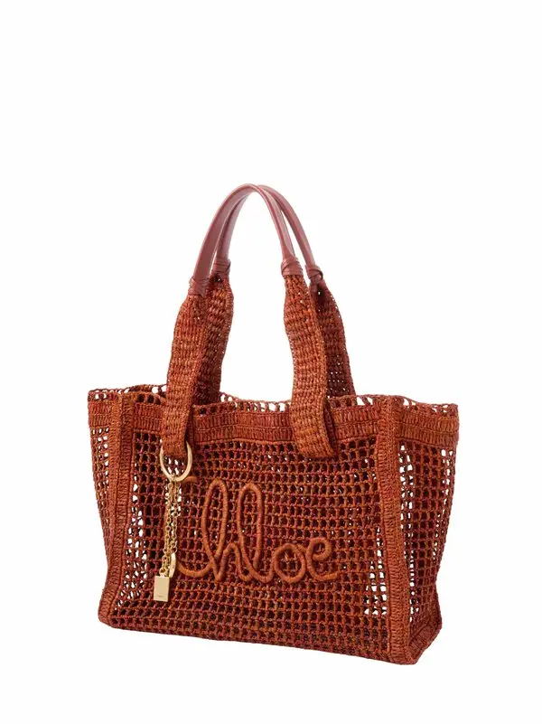 Chloé Crocheted Raffia Tote Bag With Leather Handle - Multicolor