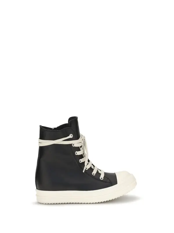 Rick Owens Off-white Leather Lace-up Sneakers - Black