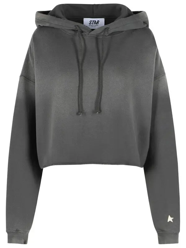 GOLDEN GOOSE Cropped Cotton Hoodie With Star Print - Gray