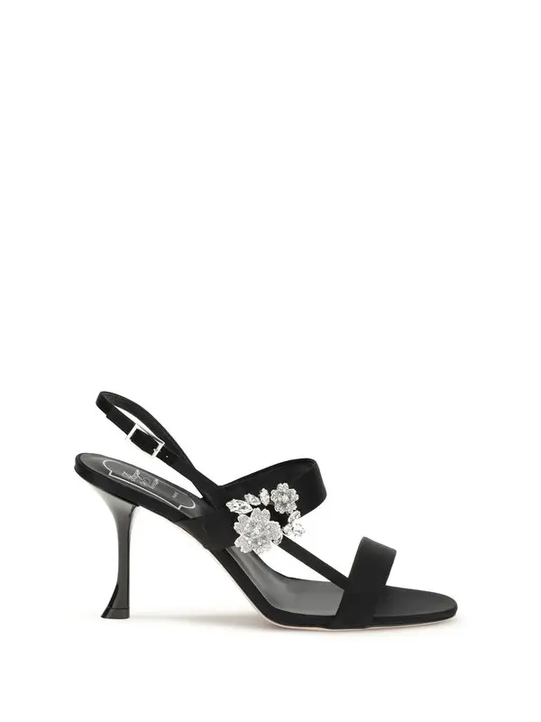 ROGER VIVIER Bouquet Stiletto Sandals With Floral Rhinestones - Black