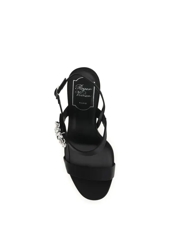 ROGER VIVIER Bouquet Stiletto Sandals With Floral Rhinestones - Black