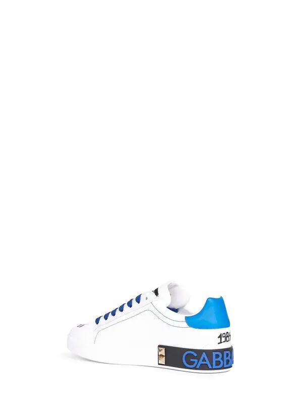 Dolce & Gabbana White Leather Portofino Sneakers With Graffiti And Embellishments - Multicolor