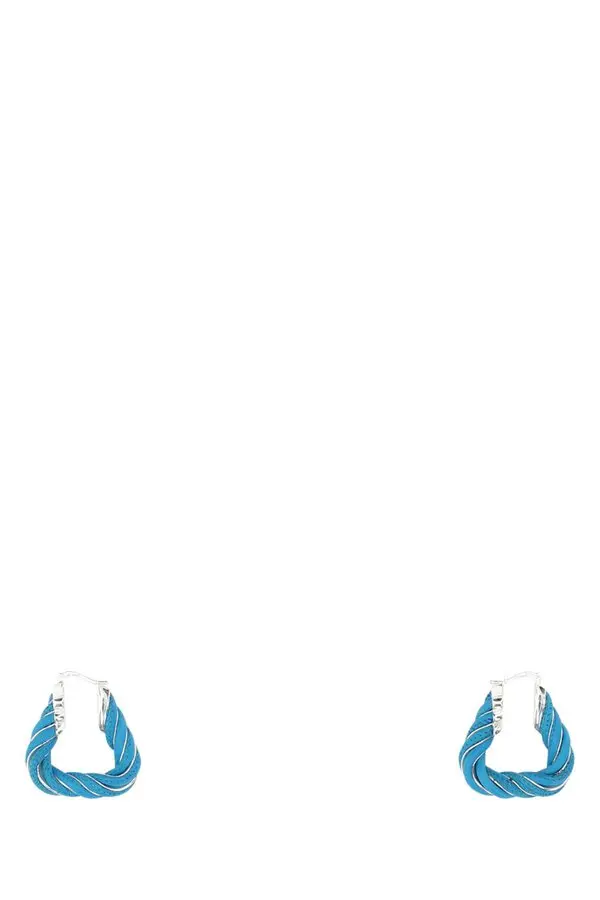 Bottega Veneta Twist Triangle Earrings In Leather And Silver - Blue