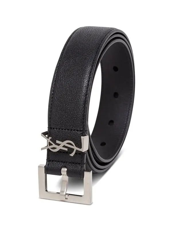 Saint Laurent Leather Belt With Silver Buckle - Black