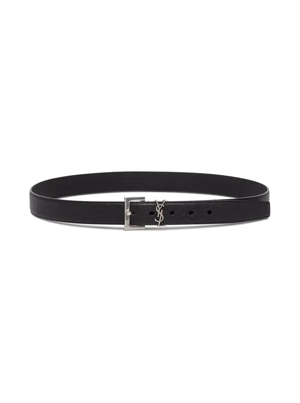 Saint Laurent Leather Belt With Silver Buckle - Black