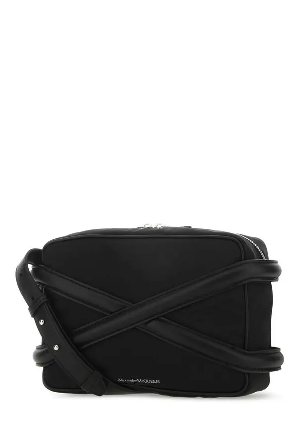 Alexander McQueen Nylon Shoulder Bag With Silver Tone Finishing - Black